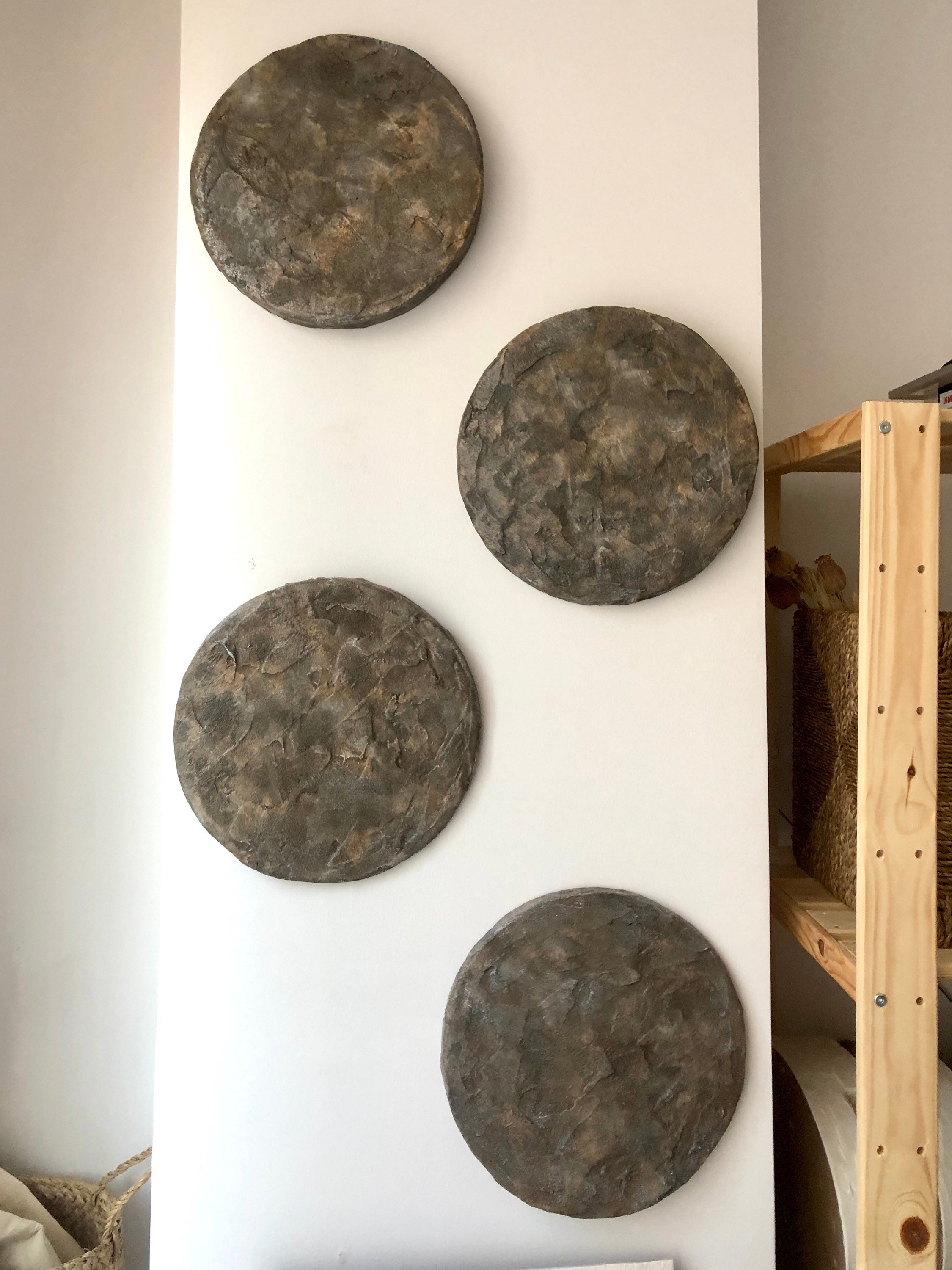 Circular Gray Wall Art, Plaster Sculptural Art, Textured Gray Brown ...