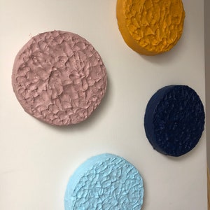Plaster Circular Wall Art, Textured Colored Artwork Set of 4 ...