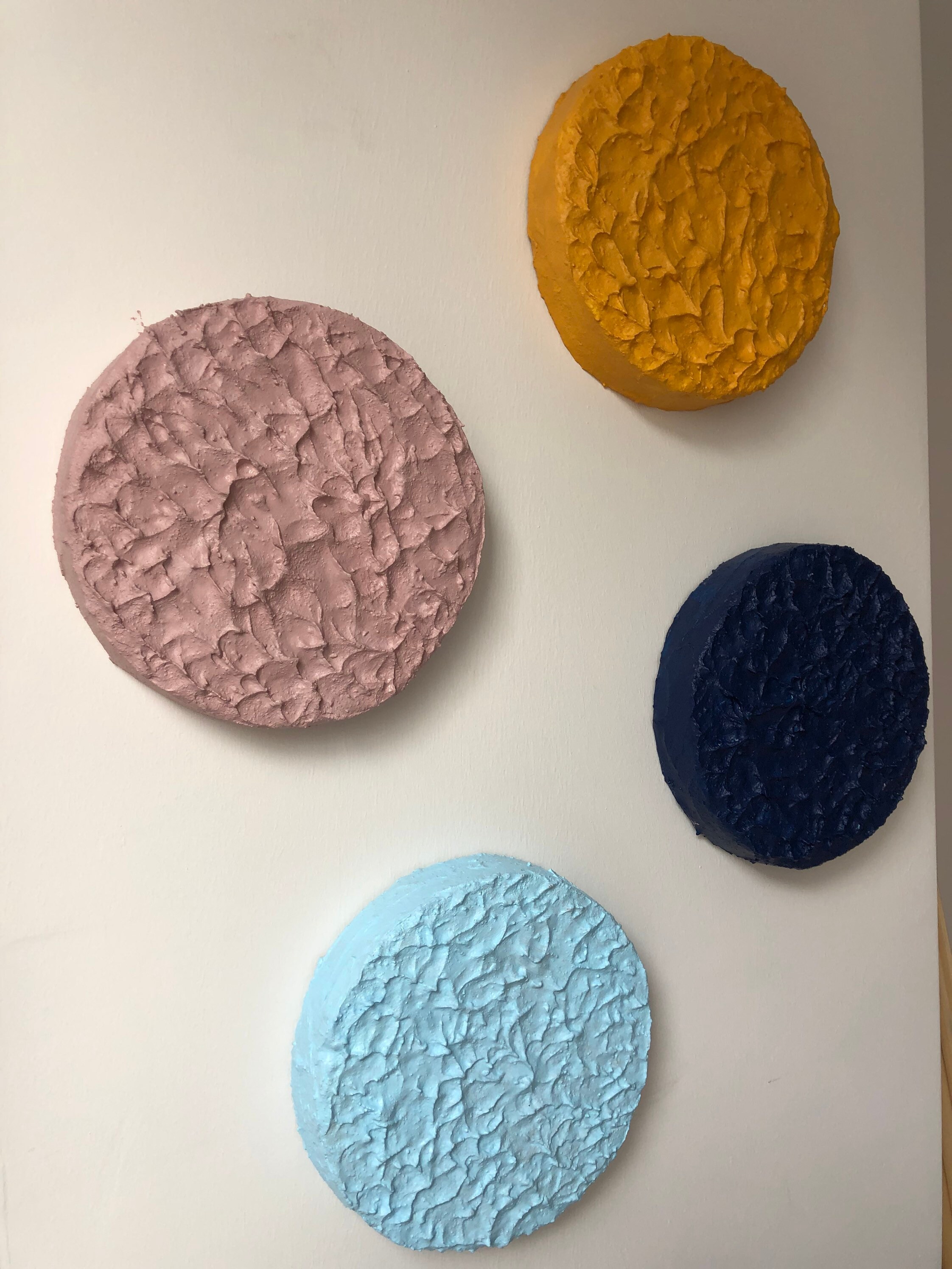 Plaster Circular Wall Art, Textured Colored Artwork Set of 4 ...