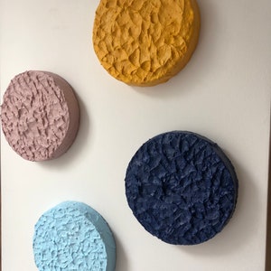 Plaster Circular Wall Art, Textured Colored Artwork Set of 4 ...