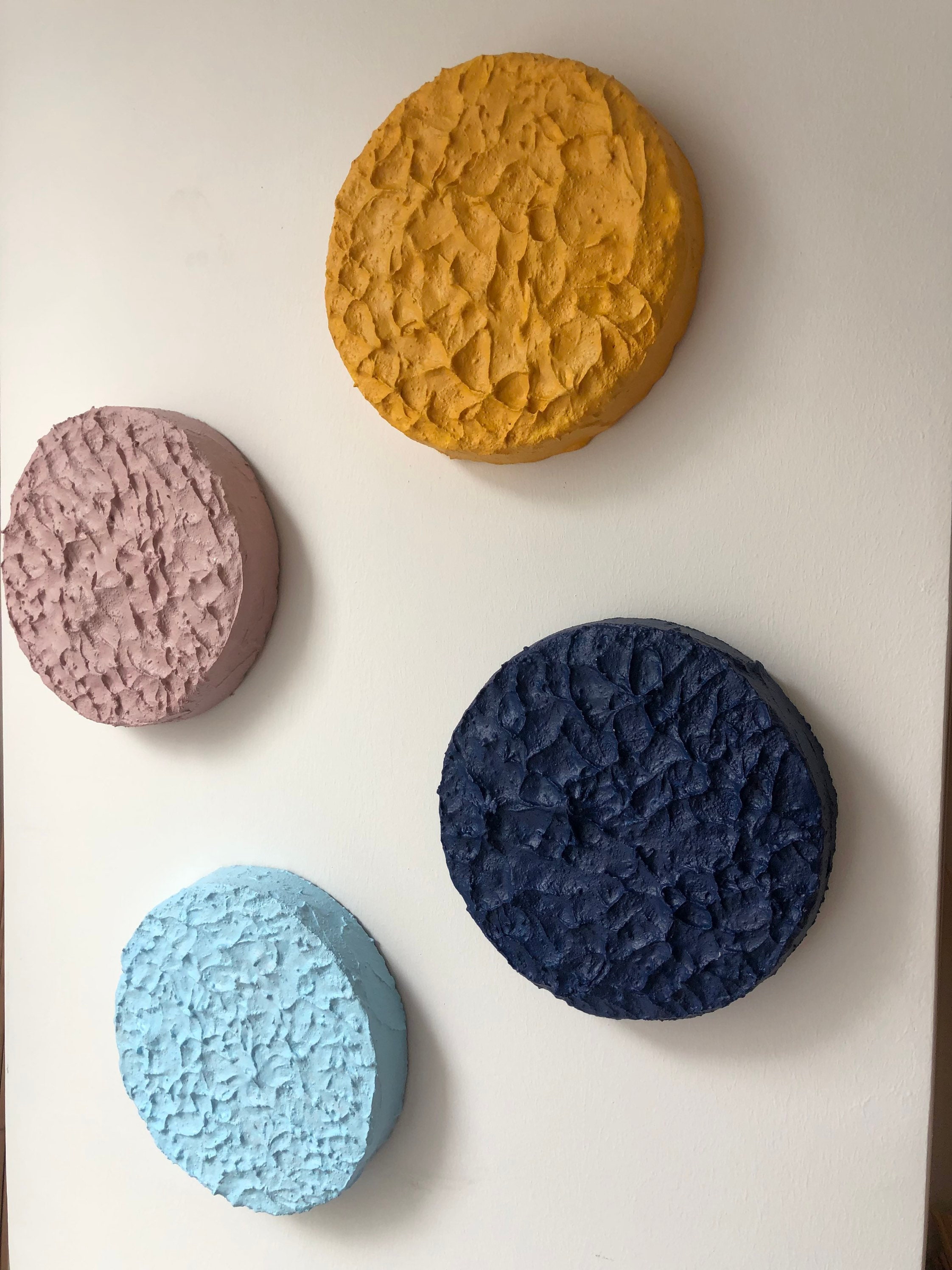 Plaster Circular Wall Art, Textured Colored Artwork Set of 4 ...