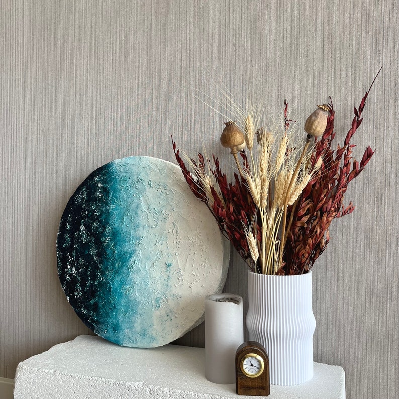 Plaster Circular Wall Art, Textured Blue Artwork - Etsy