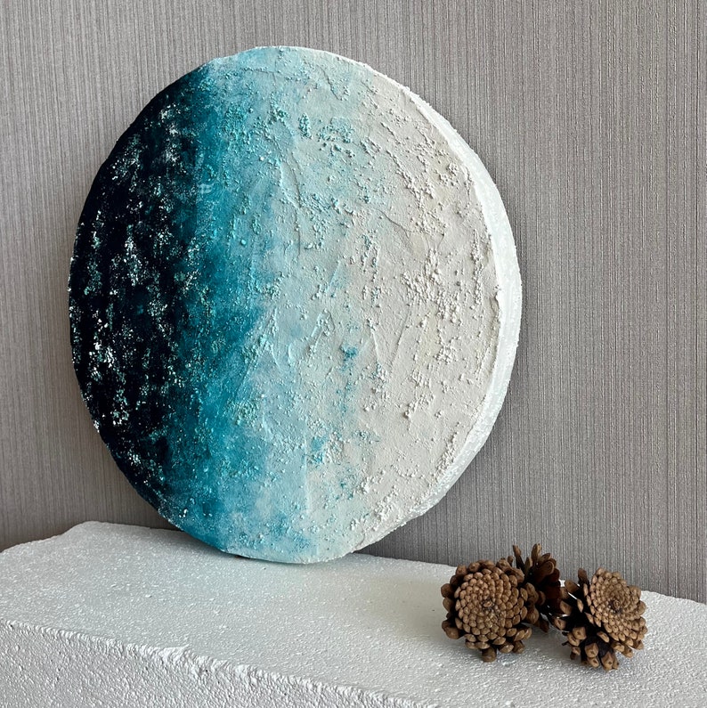 Plaster Circular Wall Art, Textured Blue Artwork - Etsy