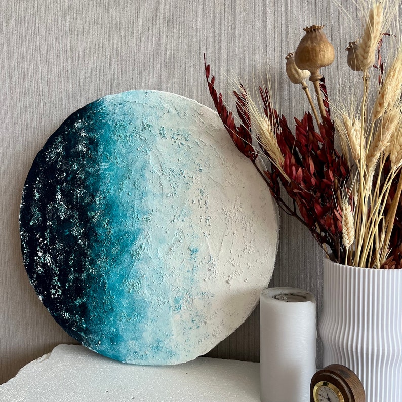 Plaster Circular Wall Art Textured Blue Artwork - Etsy