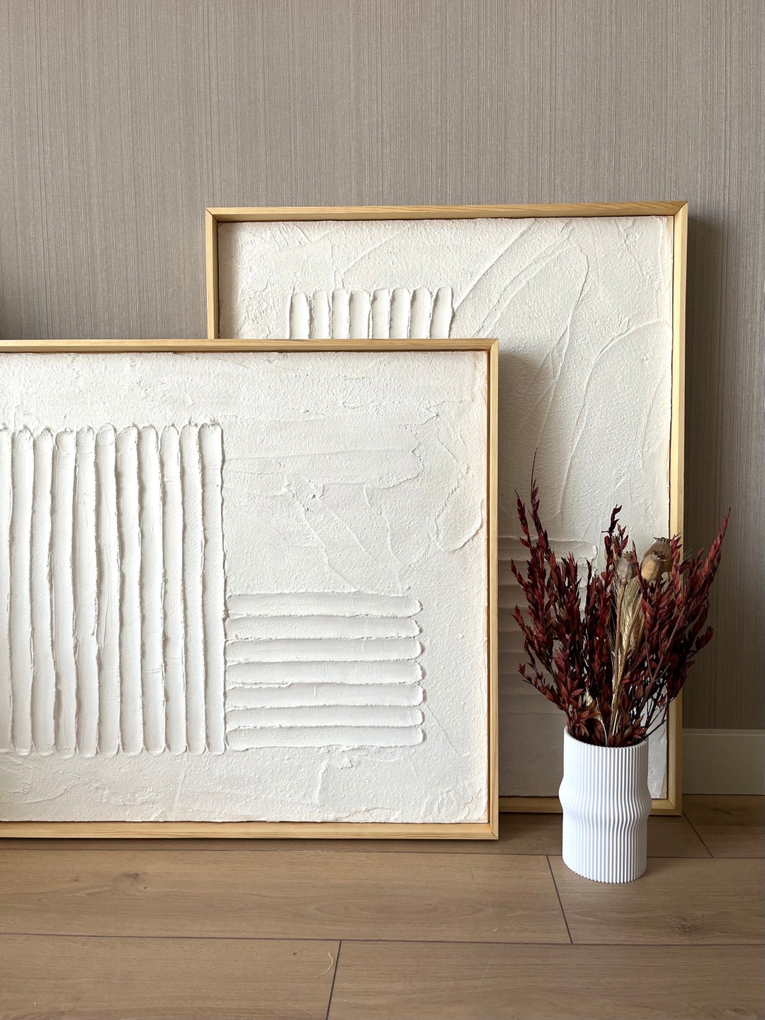 Framed Textured Plaster Wall Art, Set of 2 Minimal Wall Art Set ...