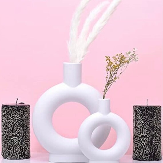 Home & Living Home Décor Elegant Set Of 2 Ceramic Doughnut Vases For ...