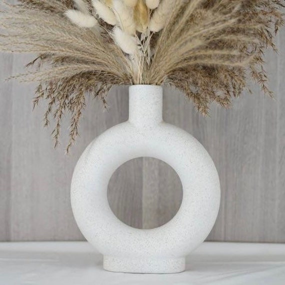 Home & Living Home Décor Elegant Set Of 2 Ceramic Doughnut Vases For ...