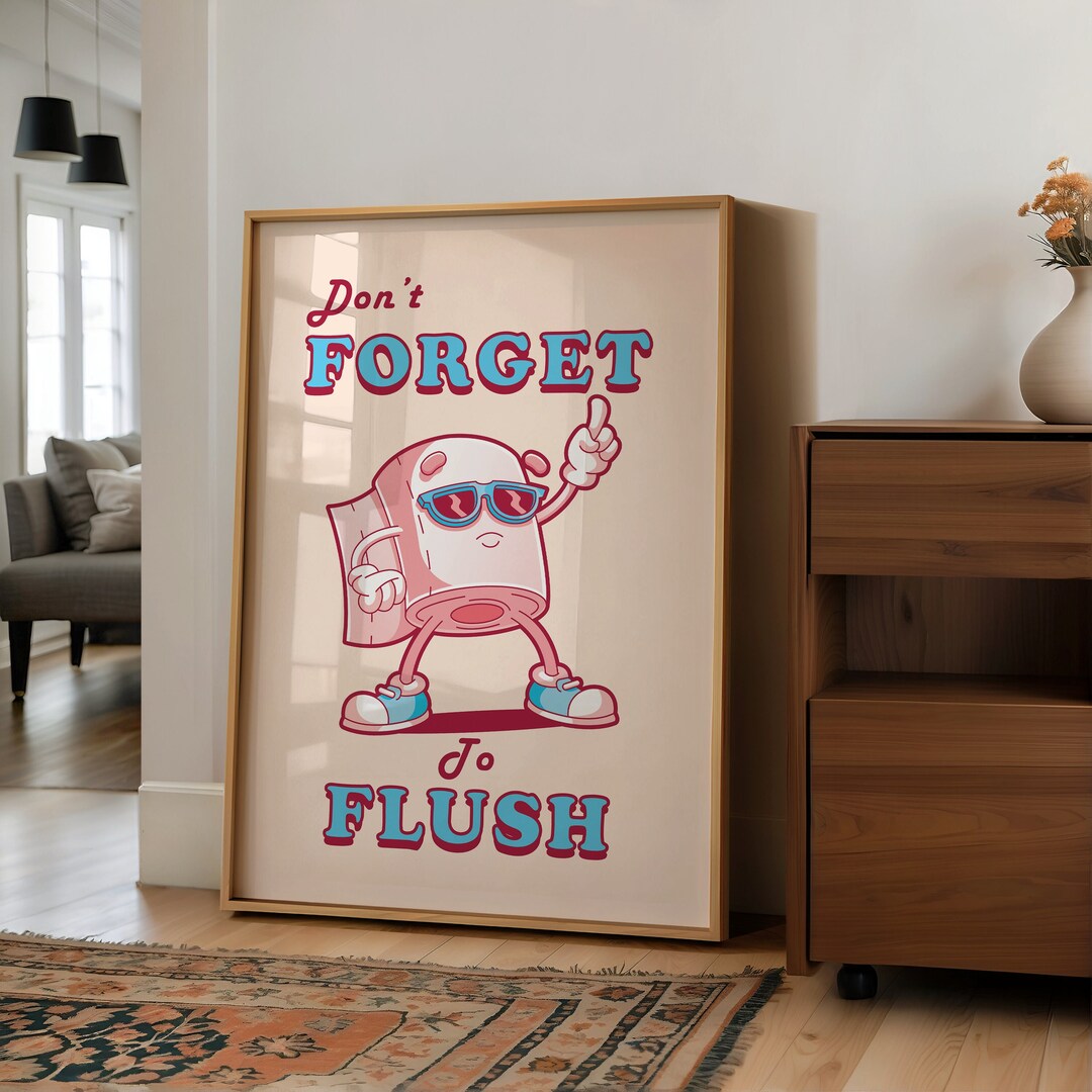 Bathroom Wall Print, Toilet Wall Decor, Retro Print, Restroom Wall Art ...