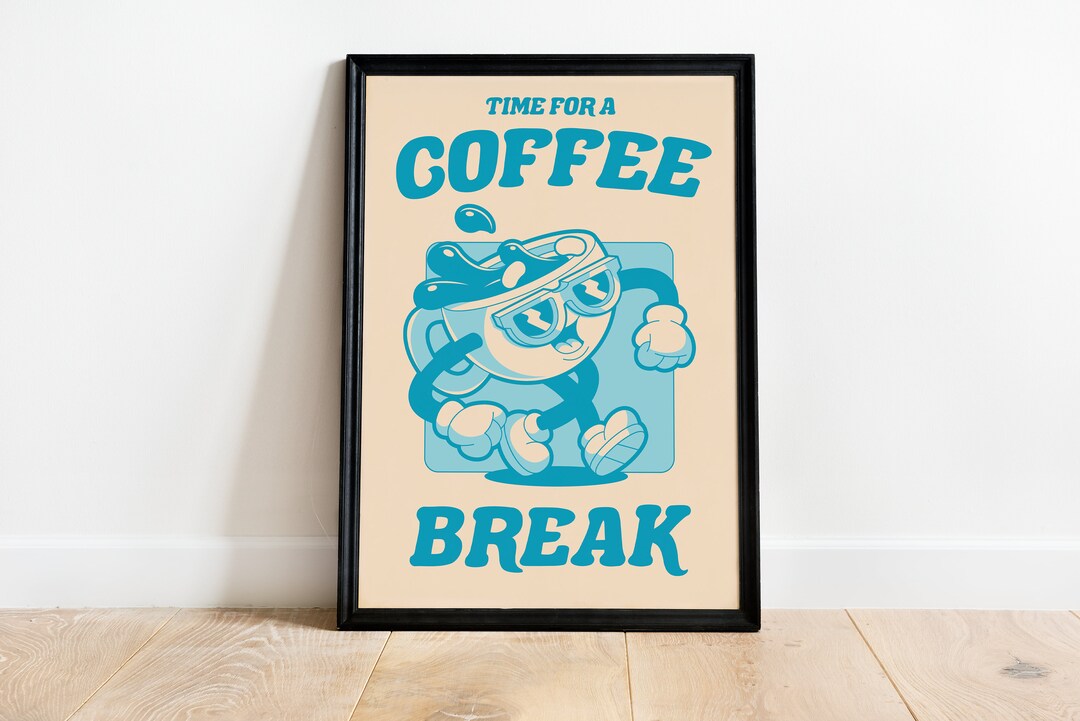 Blue Retro Coffee Break Print, Kitchen Print, Espresso Home Decoration ...