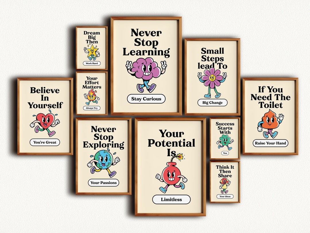 20 Retro Classroom Bundle: Colorful Growth Mindset Posters, Teacher ...