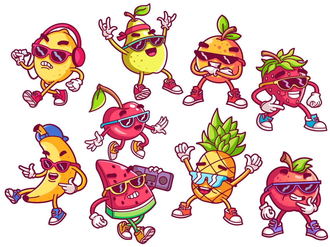 Kawaii Fruits Clipart, Kawaii Fruit Clip Art, Cute Fruits Clipart ...