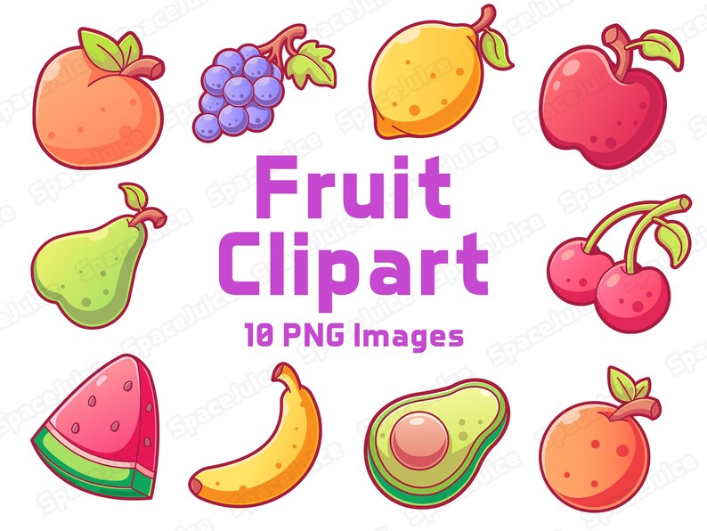 Fruits Clipart Pack, Kawaii Fruit Clip Art, Cute Fruits Clipart ...