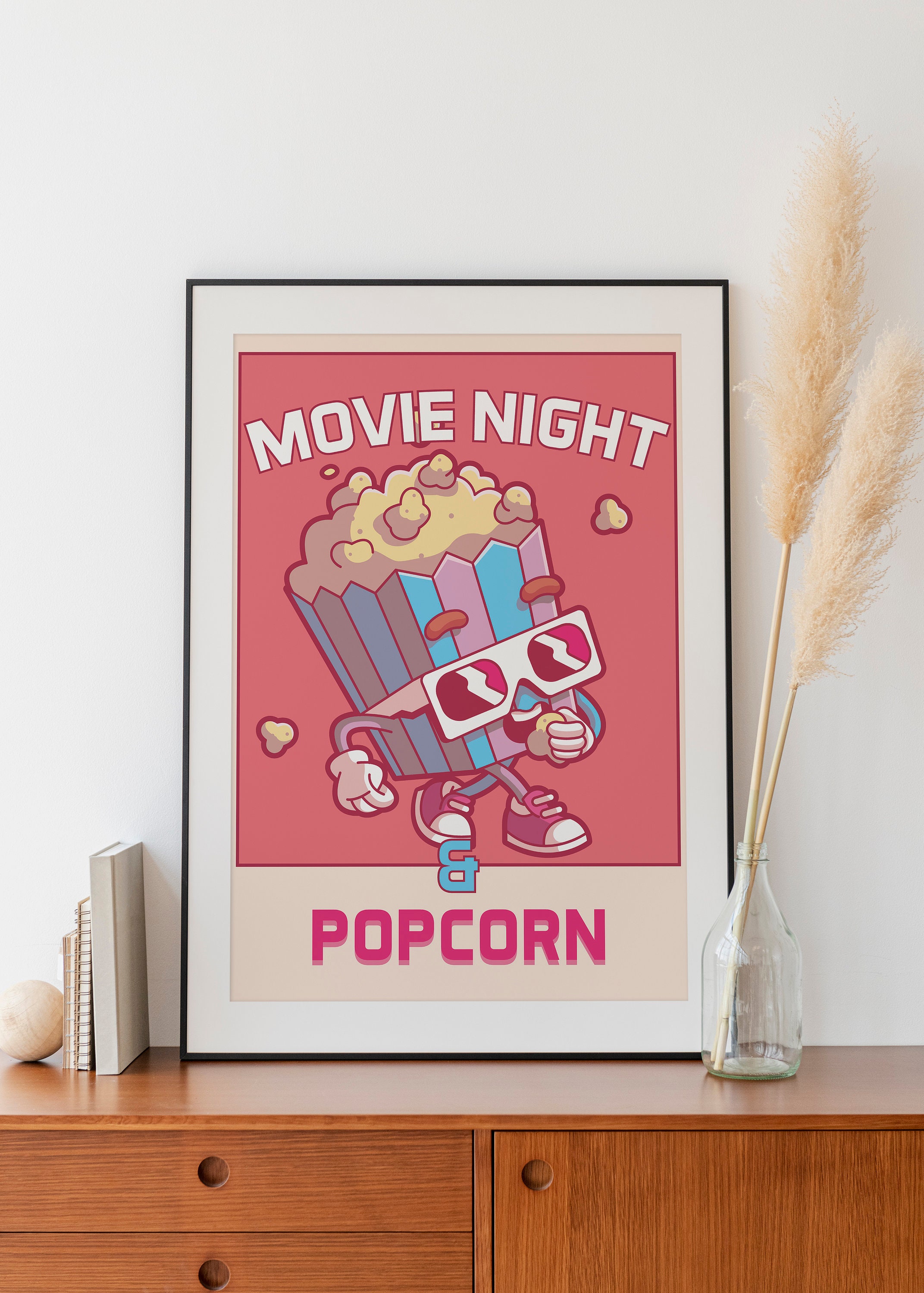 Retro Popcorn Wall Print, Movie Night Wall Decor, Popcorn Art Print ...
