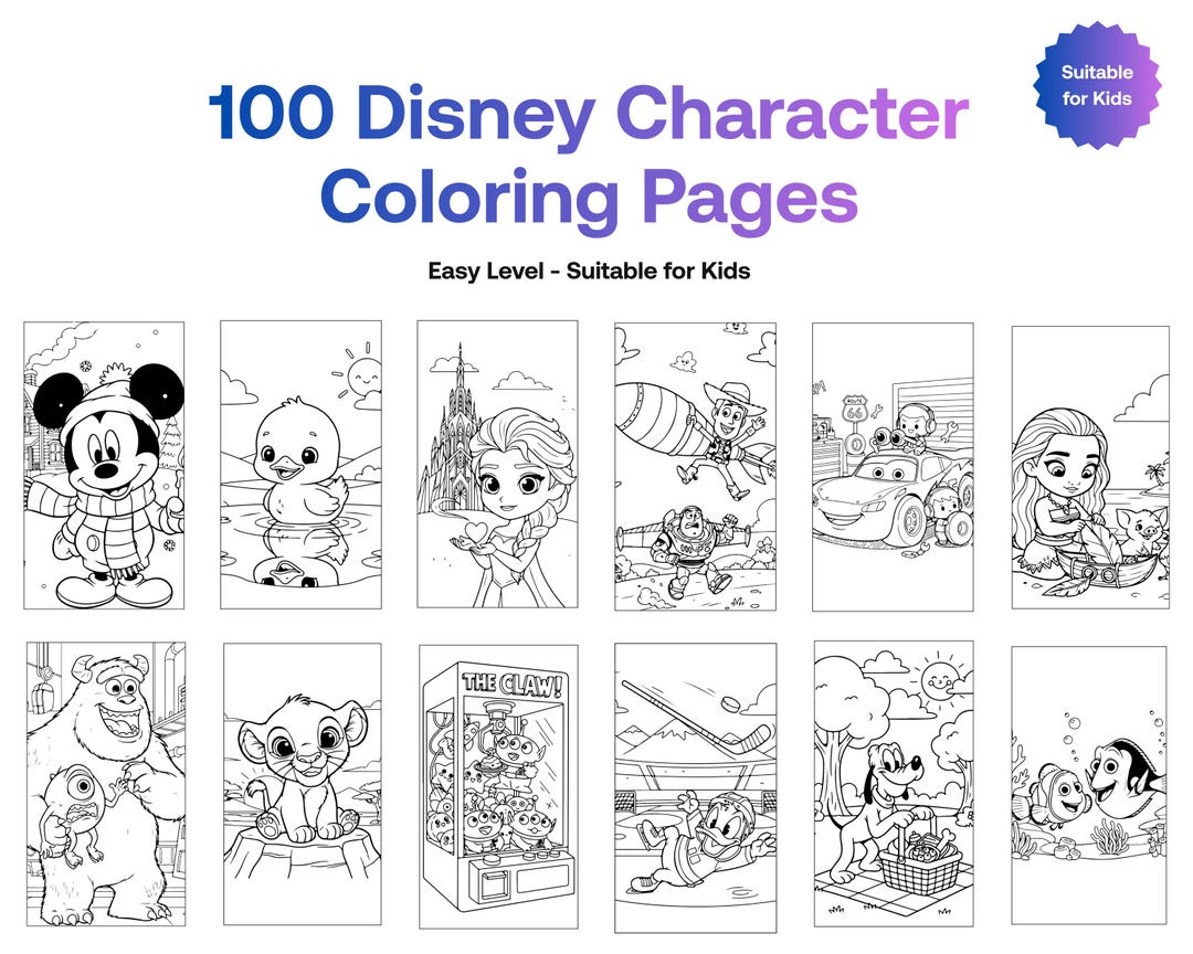 100 Disney Inspired Coloring Pages for Kids | Easy Level Printable ...