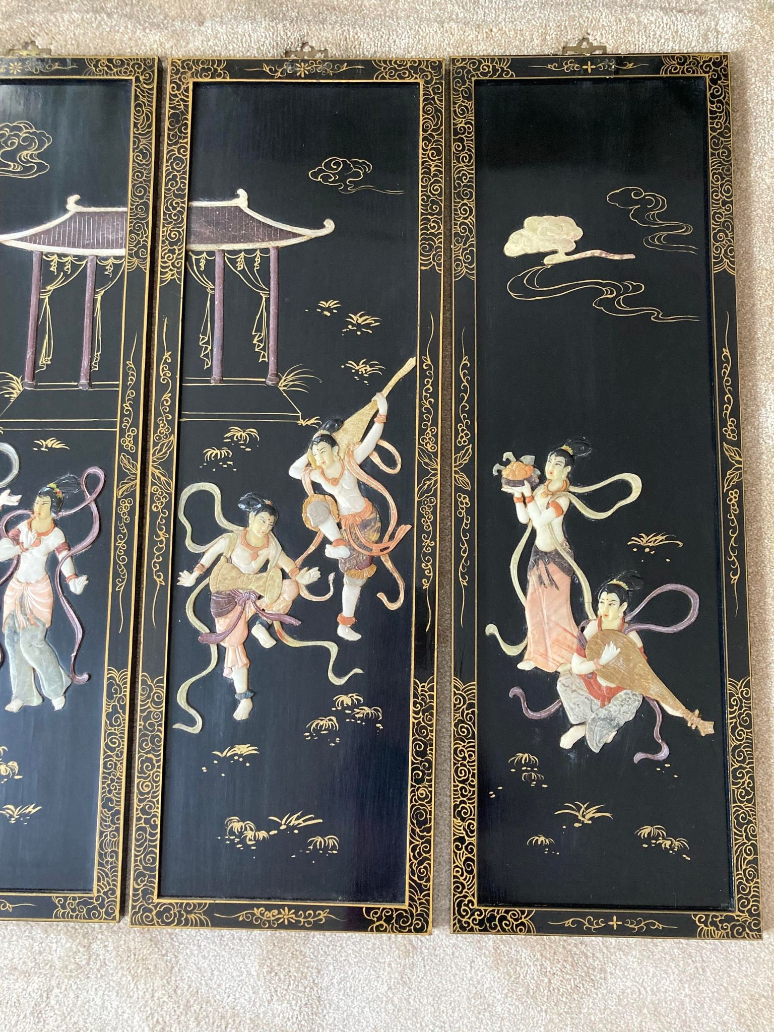 Vintage Chinese Asian 4 Panels Wall Decor Mother Pearl - Etsy