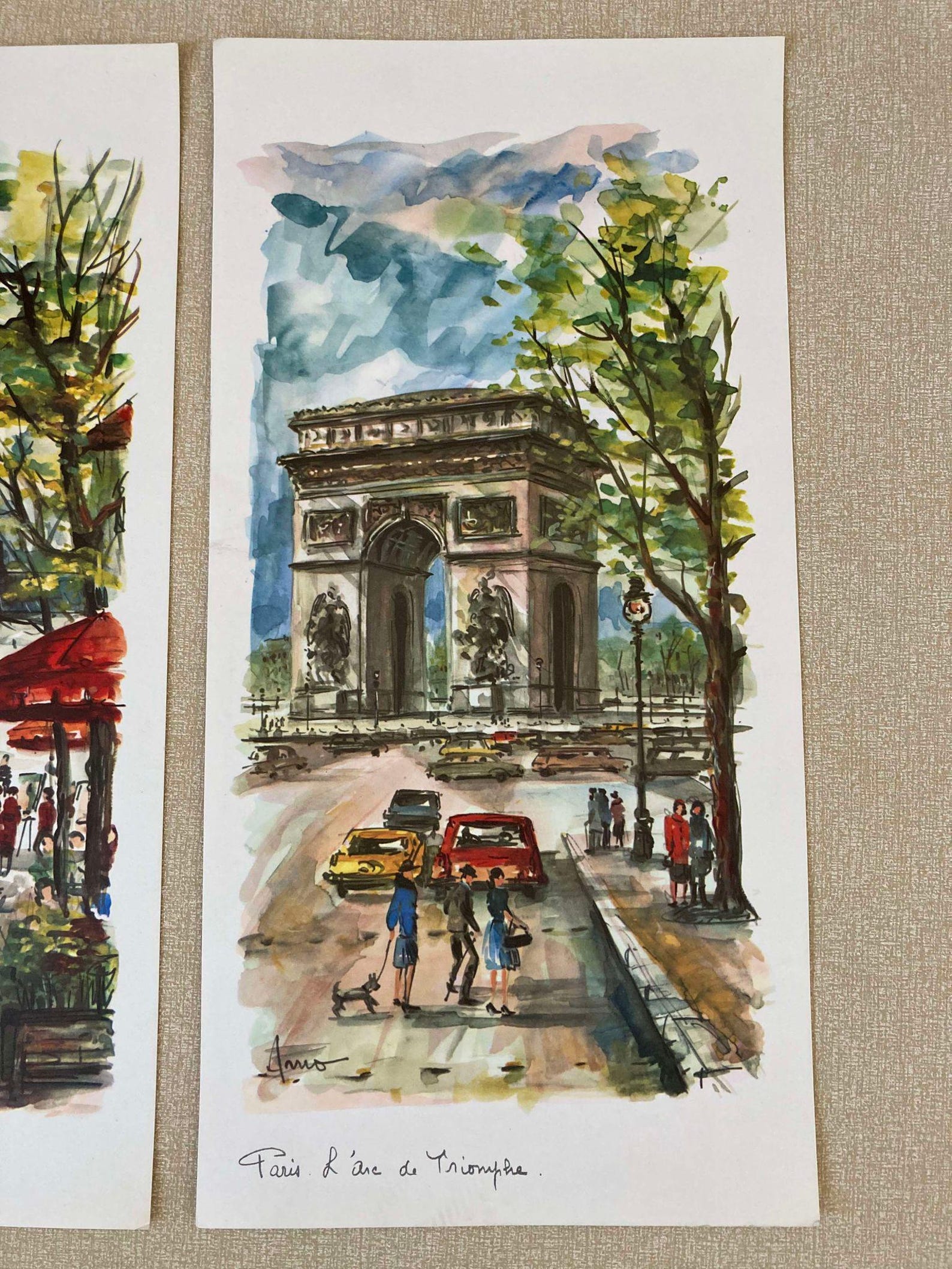 Vintage SIGNED Print ARNO French Watercolor Painting Paris - Etsy