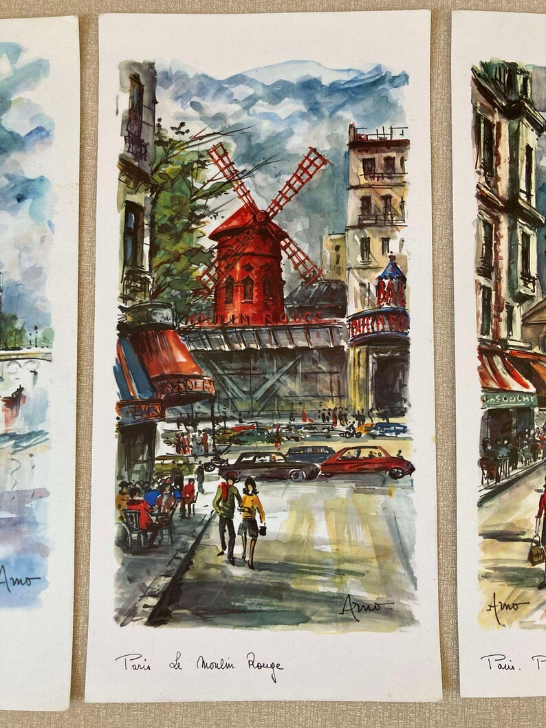 Vintage SIGNED Print ARNO French Watercolor Painting Paris - Etsy