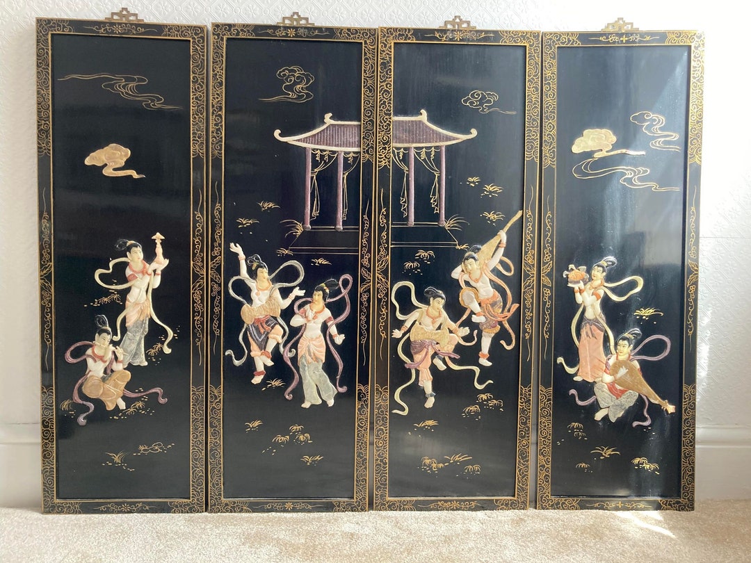 Vintage Chinese Asian 4 Panels Wall Decor Mother Pearl - Etsy