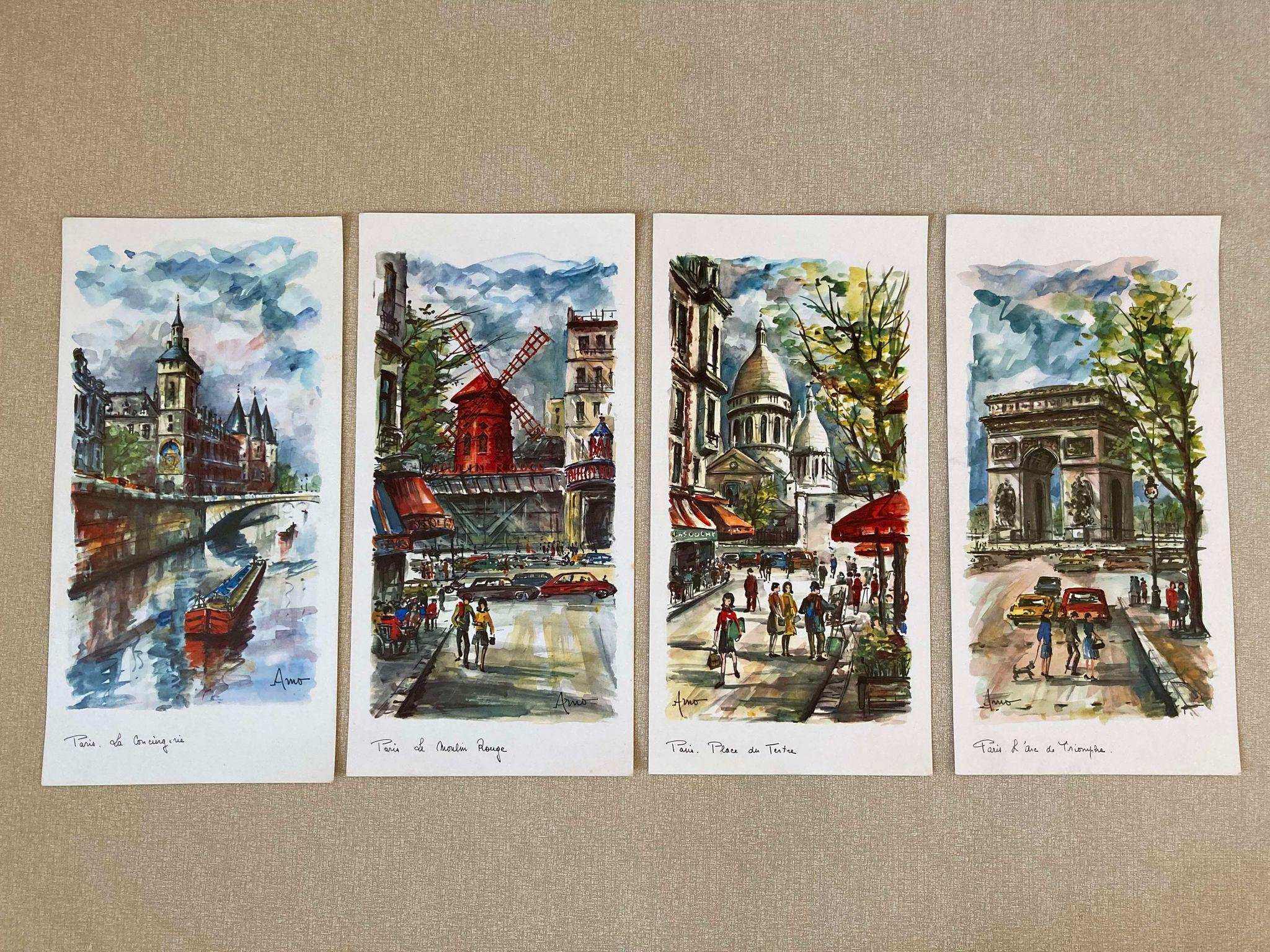 Vintage SIGNED Print ARNO French Watercolor Painting Paris - Etsy