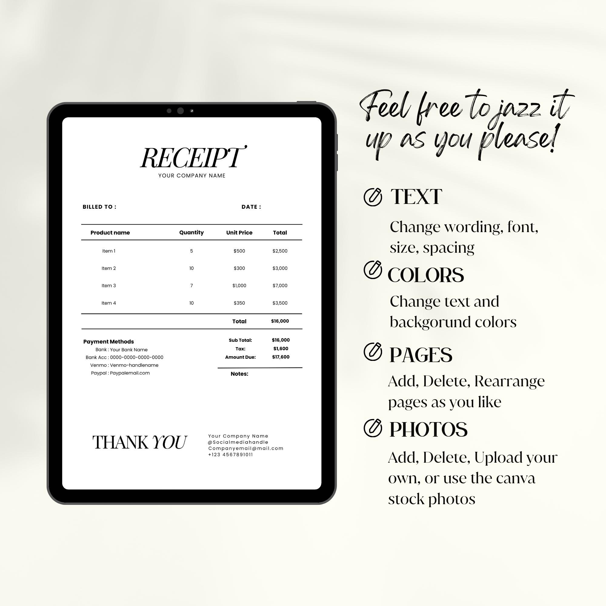 Receipt Template - Minimalist Business Receipt, Small Business Template ...