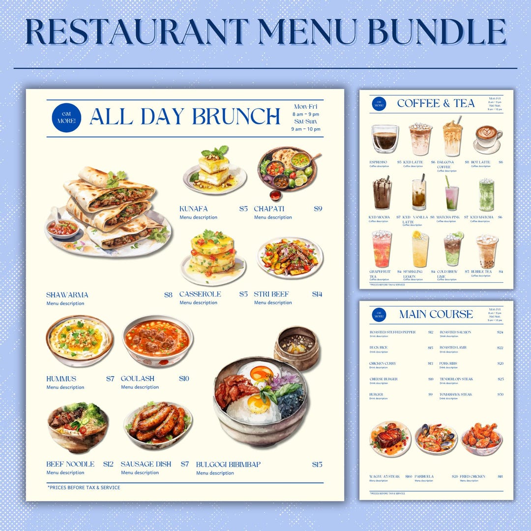 Modern Restaurant Menu Template Bundle: Editable Canva Design - Etsy
