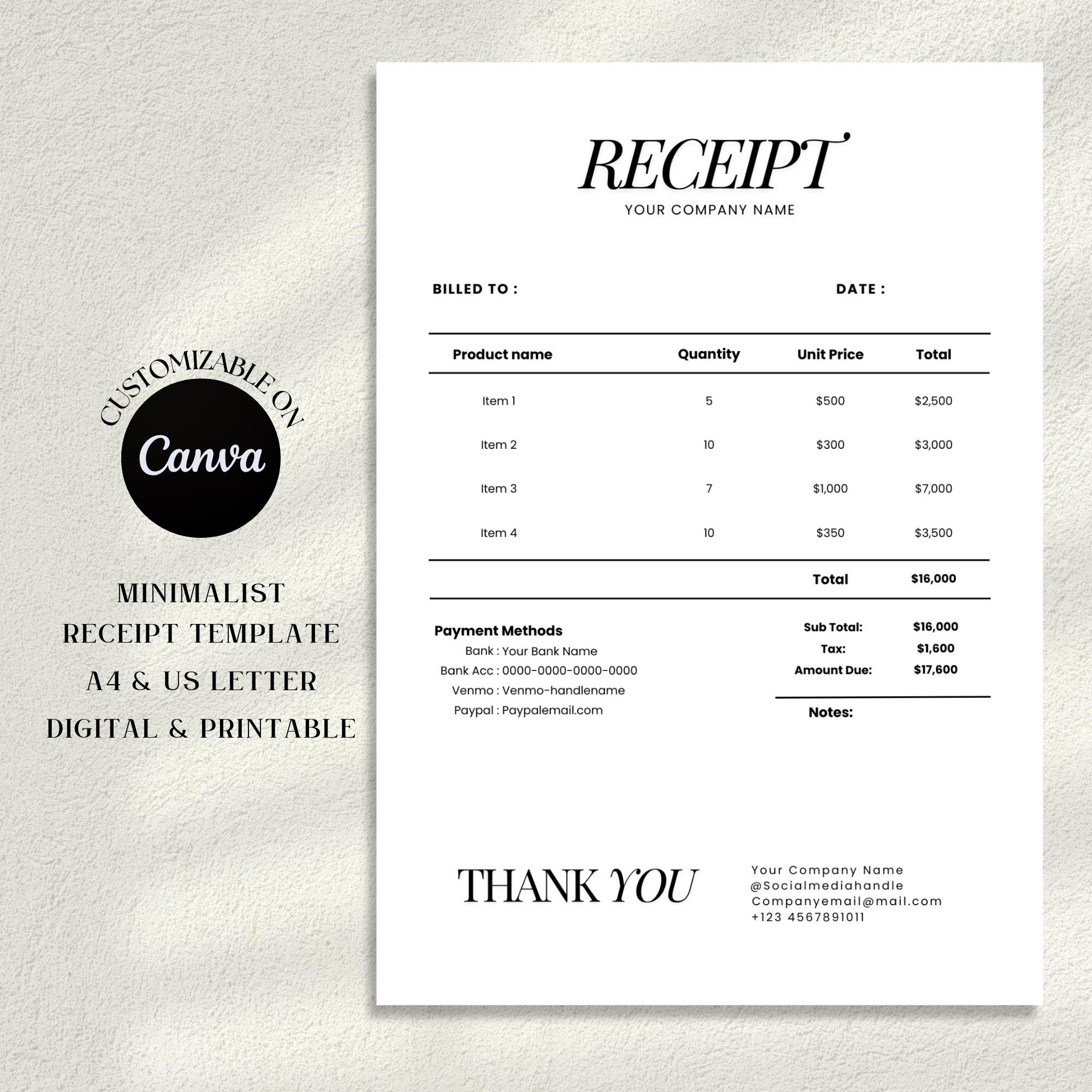Receipt Template - Minimalist Business Receipt, Small Business Template ...