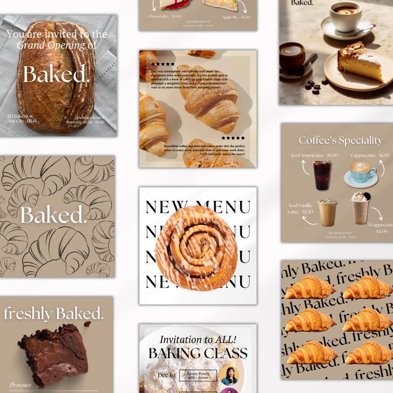 Bakery Instagram Feed Template Canva | Aesthetic Pastry Shop Social ...