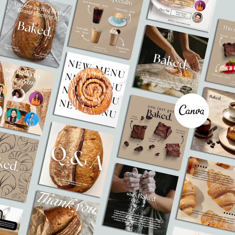Bakery Instagram Feed Template Canva | Aesthetic Pastry Shop Social ...