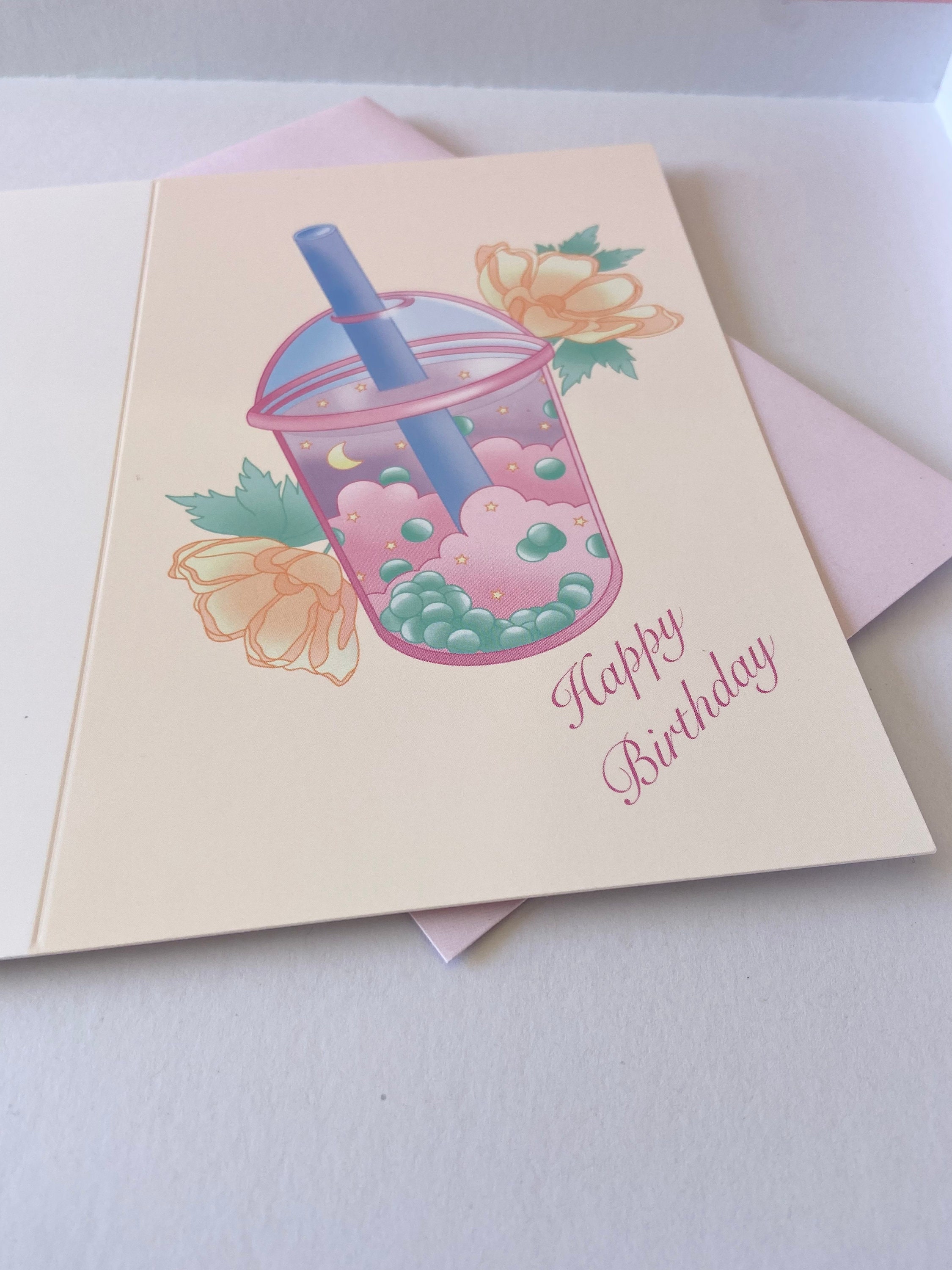 Bubble Tea Boba Happy Birthday Card in Cute Pastel - Etsy