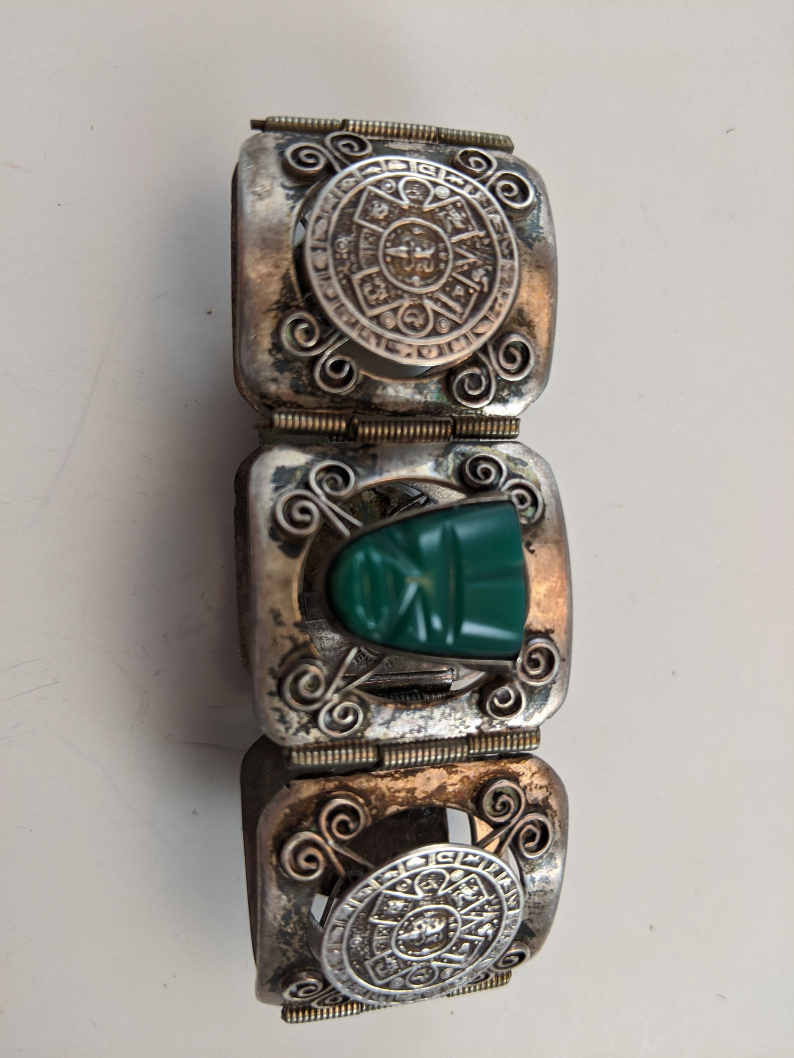 Aztec silver and jade bracelet | Etsy