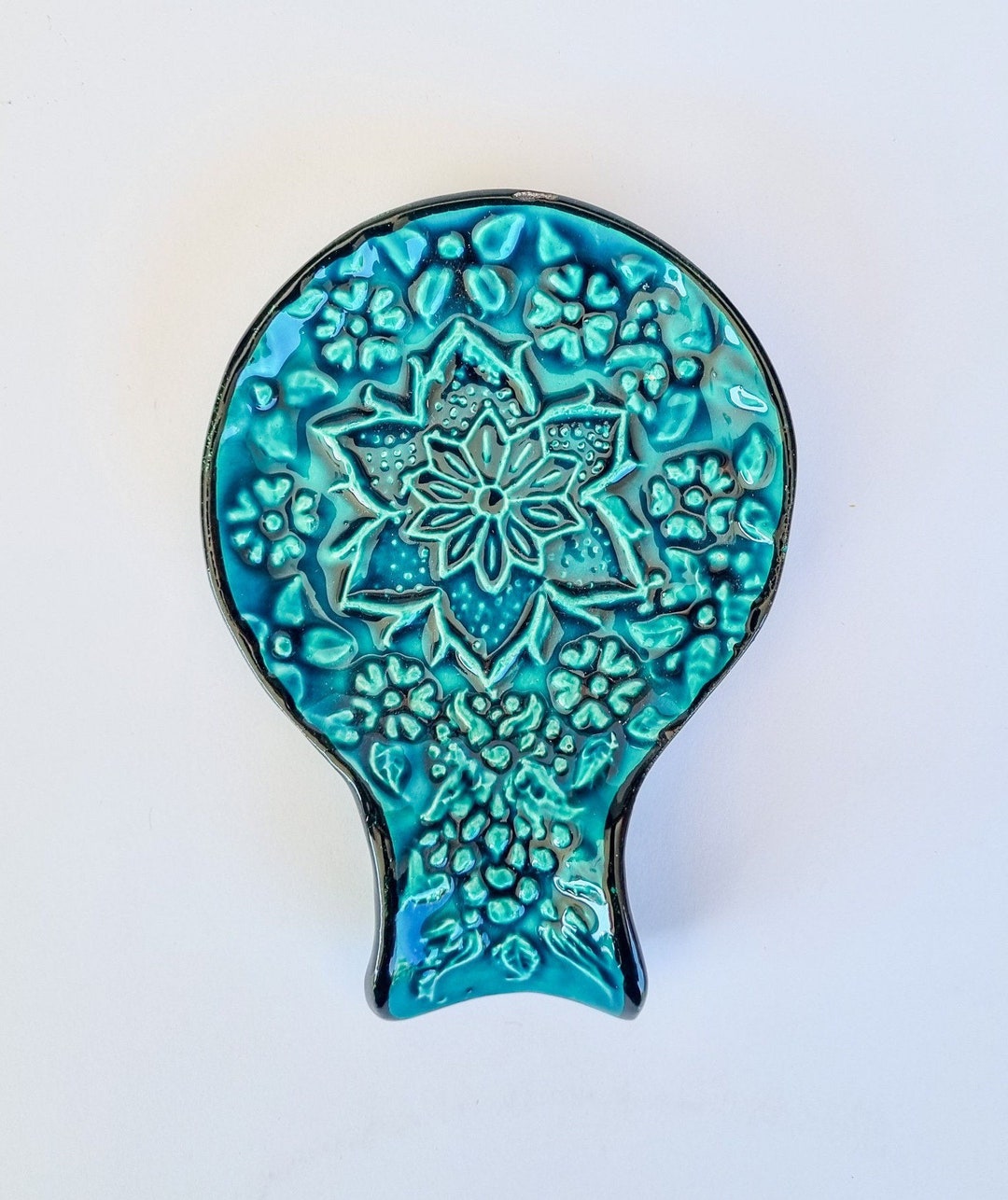 Authentic Turquoise Spatula Rest, Ceramic Spoon Rest for Stove Top ...