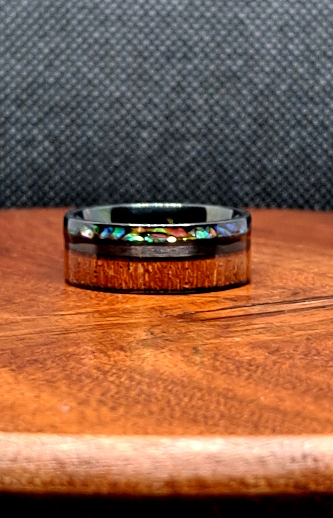 Men's Unisex Natural Koa Wood and Abalone Shell Black Stainless Steel ...