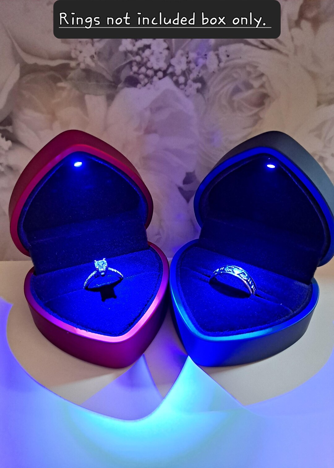 Led Heart Ring Box Red or Navy Blue Wedding Anniversary Engagement ...