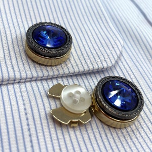 Shirt Button Cover Cufflinks, Handmade Gold Color Cufflinks, Blue Stone ...