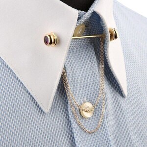 Gold Collar Bar Chain, White, Red, Blue, Green, Purple Stone Shirt Pins ...