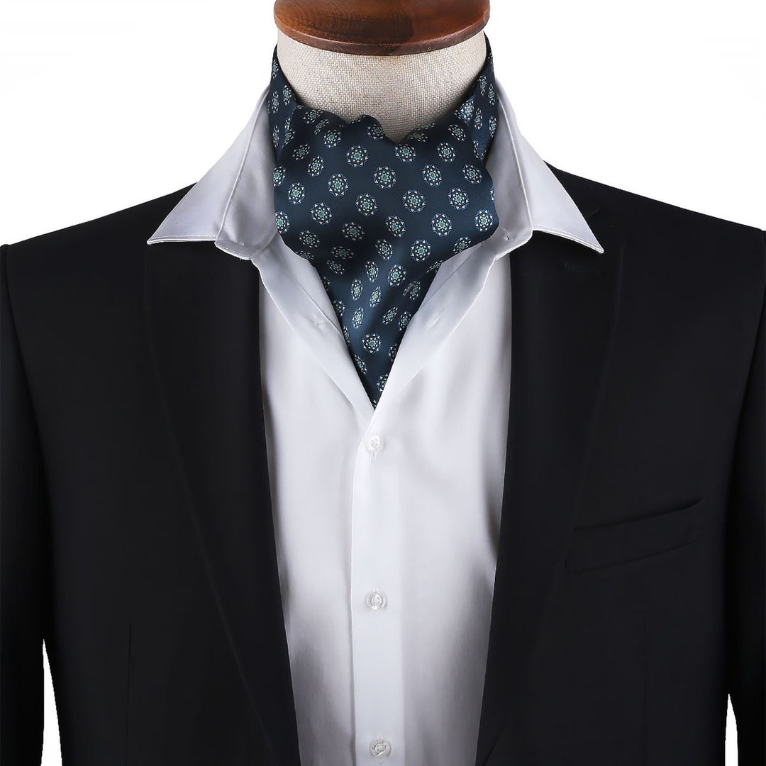 Mens Green Ascot Cravat, Printed Satin Ascot for Men, Green Mens Motif ...