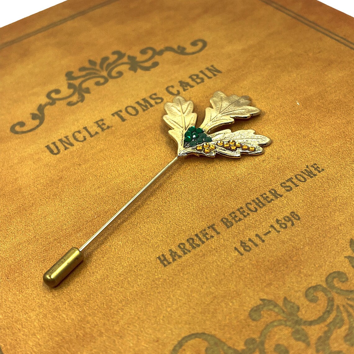 Gold Leaf Lapel Pin – Handmade Green Amber Crystal Suit Accessory - Etsy
