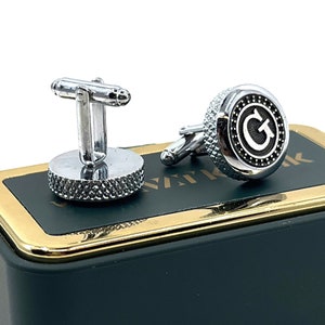 Personalized Initial Cufflinks, Black & Silver, Groomsmen Gift - Etsy