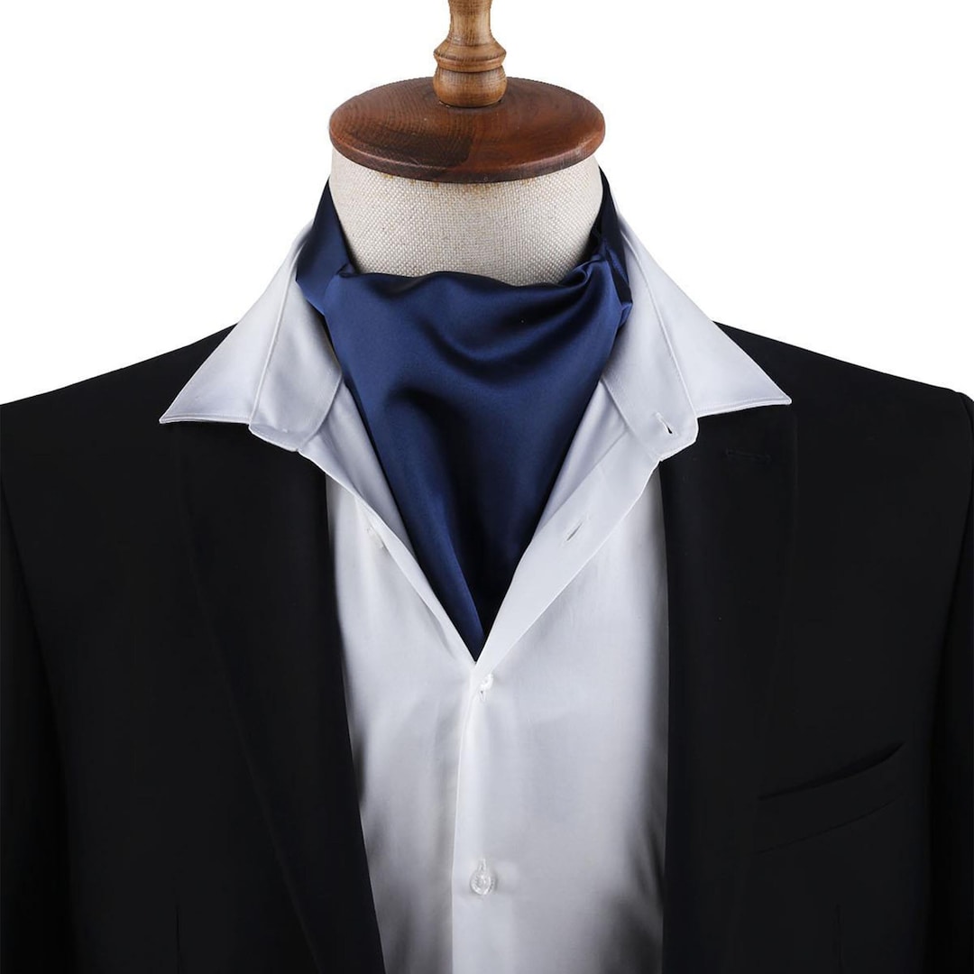 Navy Solid Ascot Cravat, Satin Ascot for Men, Navy Blue Solid Mens Motif Ascot, Navy Blue Ascot ...