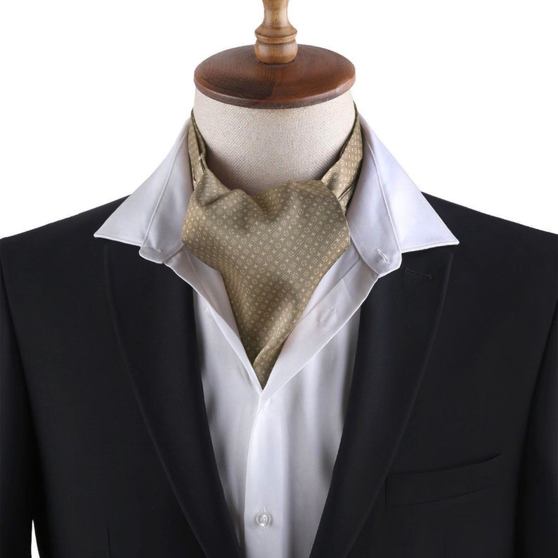 Men's Beige Patterned Ascot Tie: Elegant Silk-like Cravat - Etsy