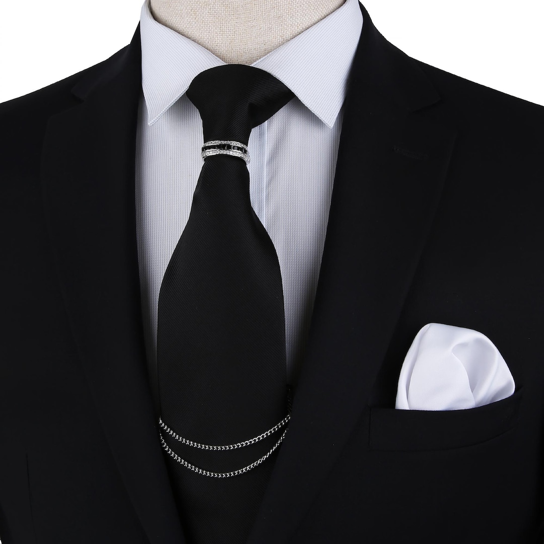 Silver Tie Chain & Crystal Ring Set: Elegant Men's Wedding Jewelry - Etsy