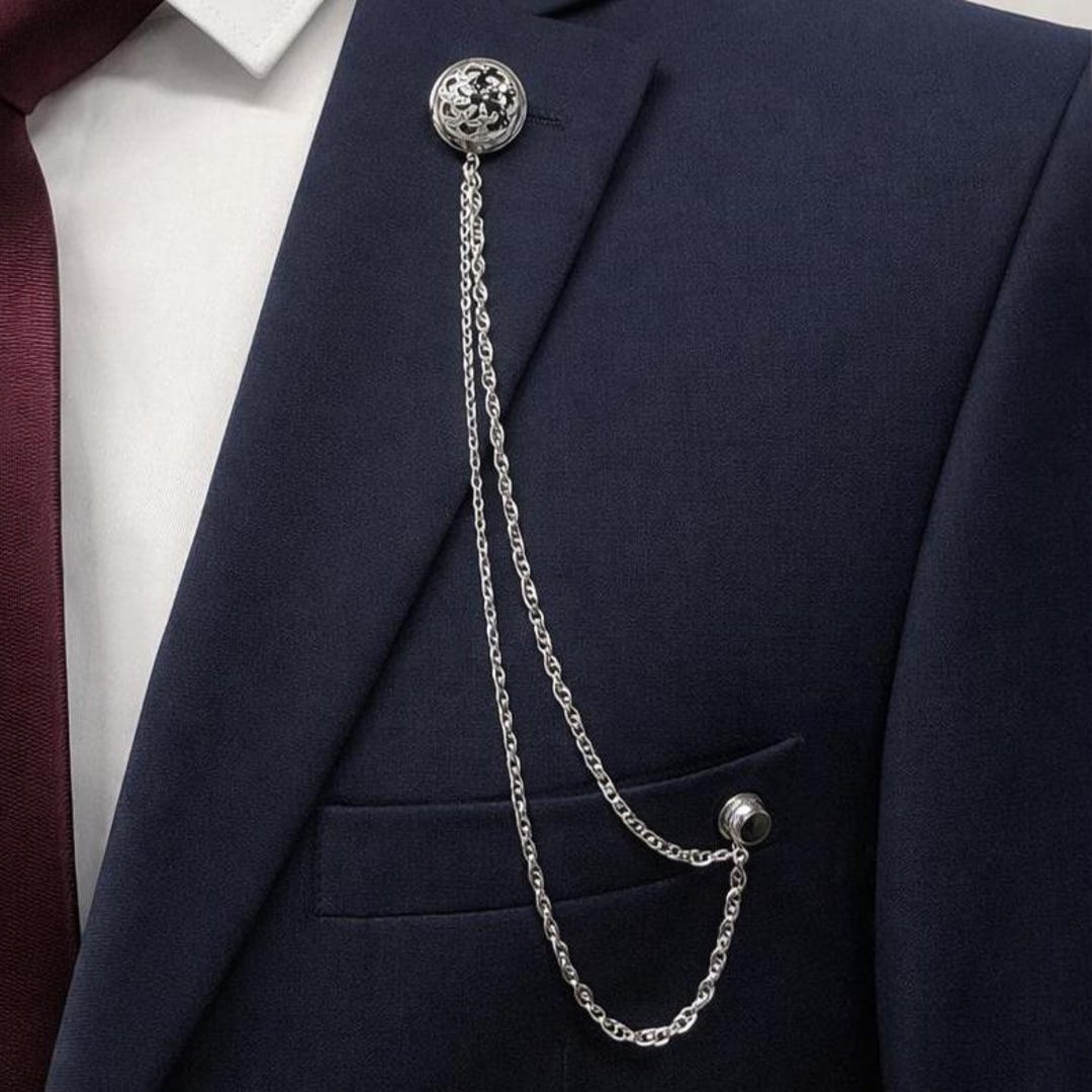 Corrente para broche de lapela – Broche prateado para paletó masculino ...