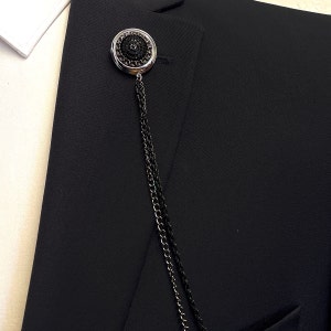 Silver Jacket Pin, Mens Lapel Pin Chain, Lapel Brooch for Men, Mens ...
