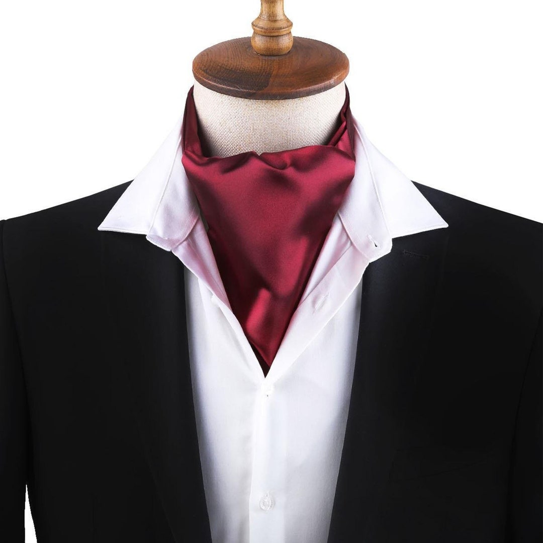 Men’s Satin Ascot Tie – Elegant Burgundy Cravat for Formal & Vintage Style – Wedding, Party ...