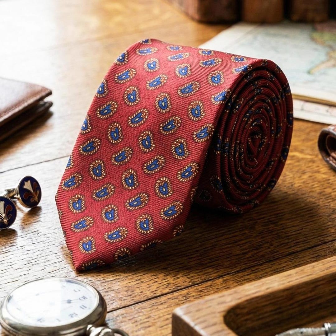 Italian Silk Tie, Burgundy Red Micro Paisley, Handmade Mens Necktie - Etsy
