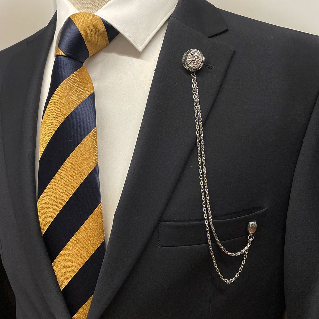 Watch Design Shirt Collar Chain, Silver Collar Pin Clear Stones, Jacket ...