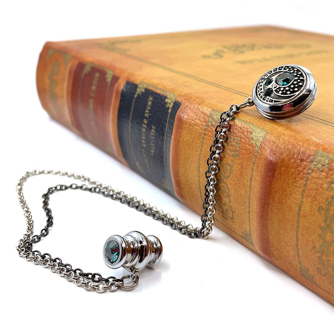 Silver Lapel Pin With Green Stone, Shirt Collar Pin Chain, Handmade ...