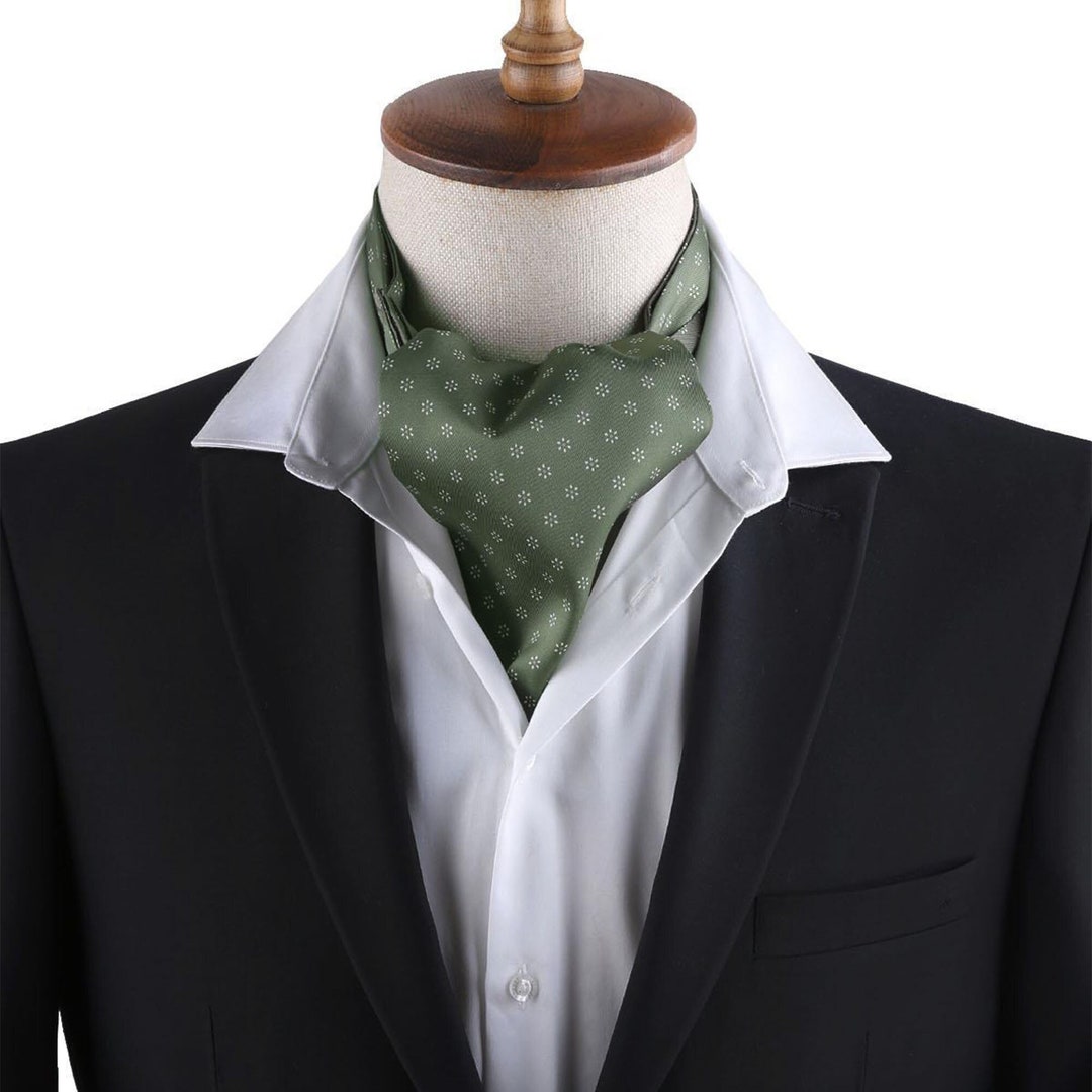 Oil Green Ascot Cravat, Printed Green Satin Ascot for Men, Mens Polka ...