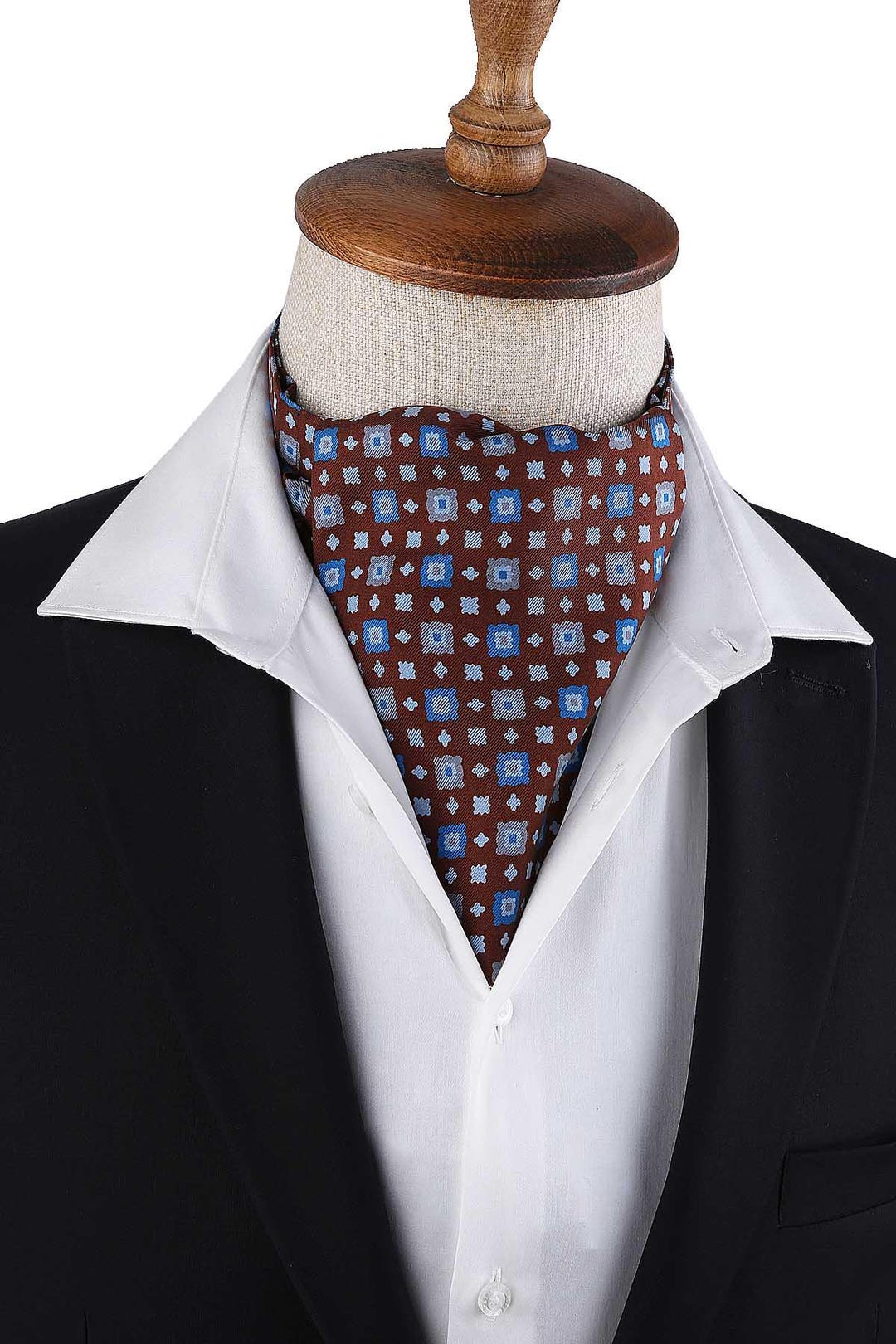 Silk Brown Ascot Cravat, Brown Italian Silk Ascot for Men, Mens Motif ...
