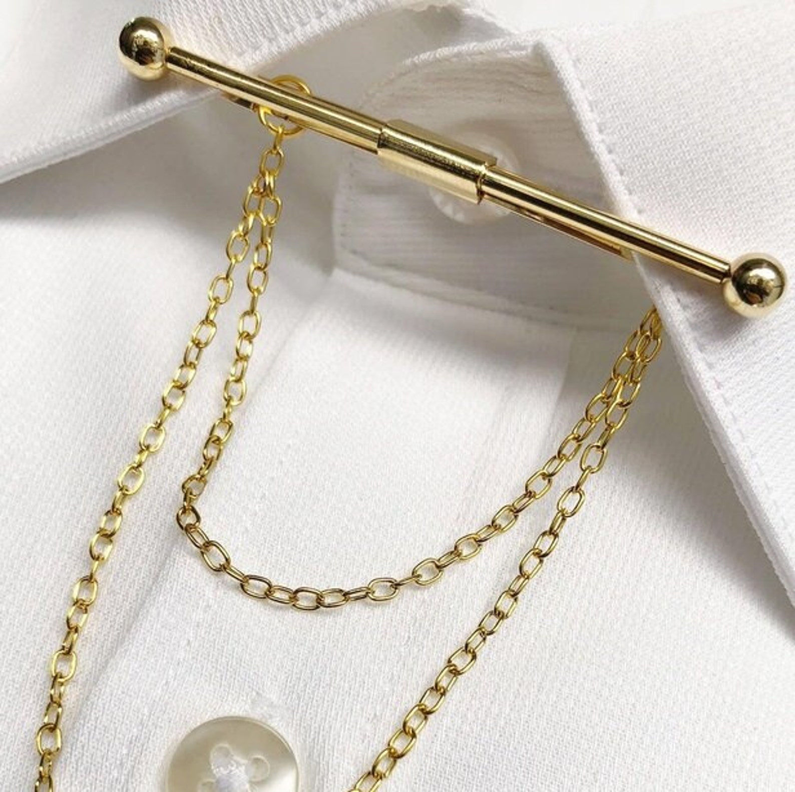 Shirt Collar Bar Chain, Silver Collar Pin Chain, Gold Collar Pin ...